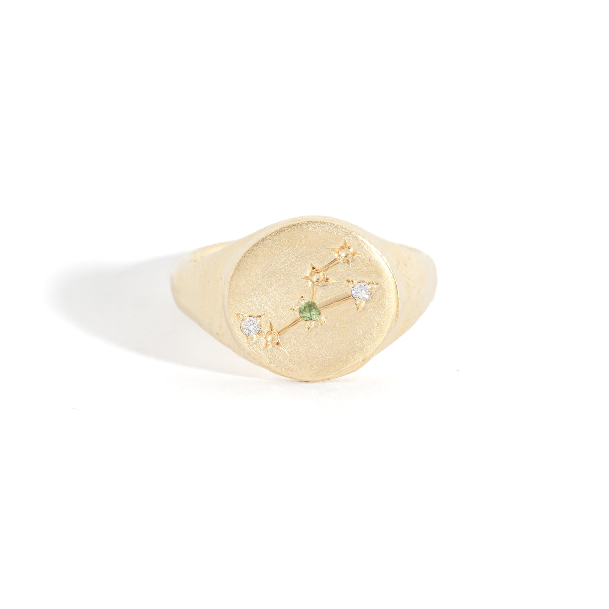 Taurus Signet Ring in 9kt Yellow Gold | Taurus Ring with Green Sapphire ...